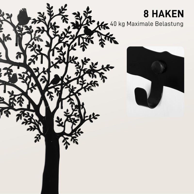 Wall-mounted Coat Rack Tree Design with Birds, Black – RW Living