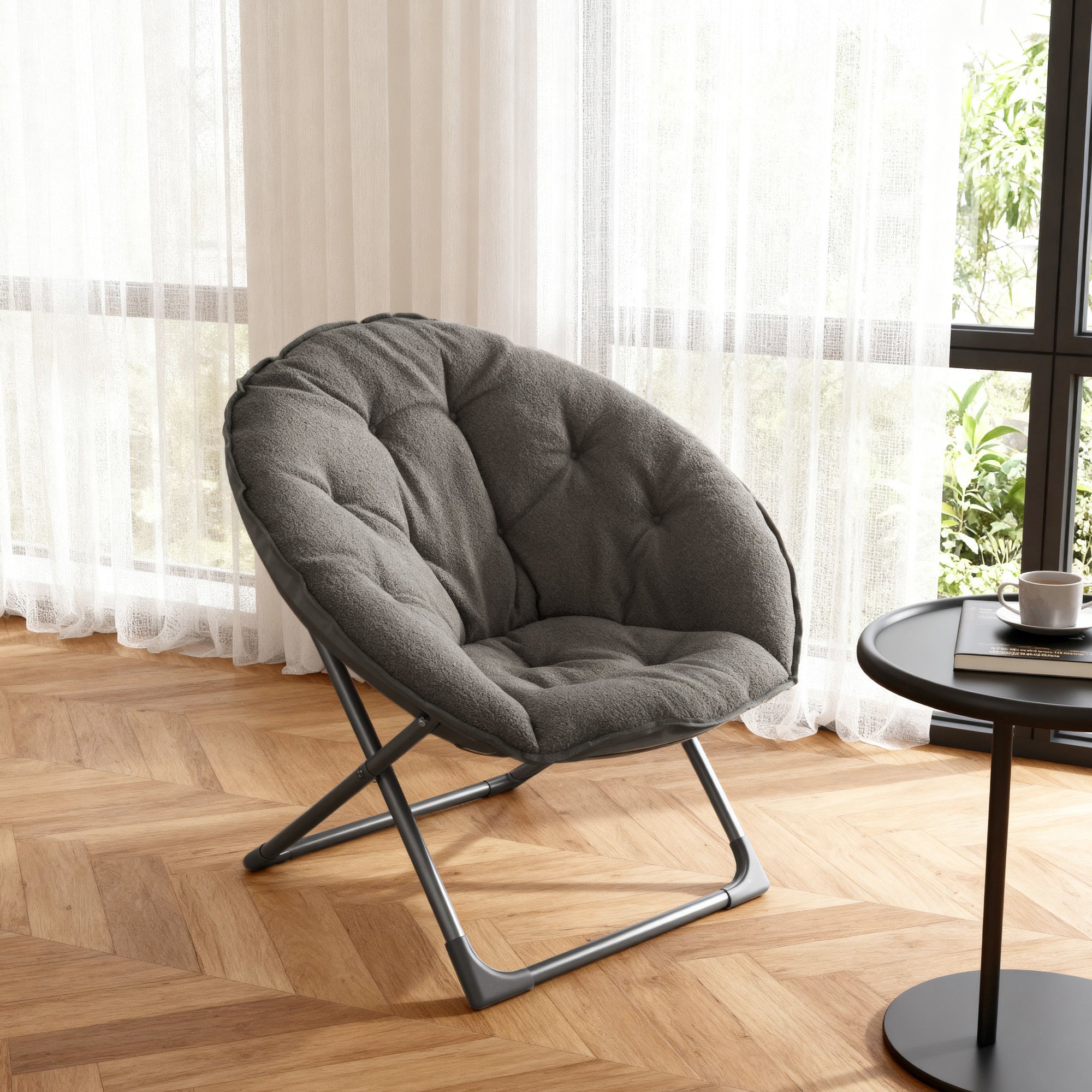 Saucer Chair, Portable Folding Soft Moon Chair, Sheep's Wool Grey – RW ...