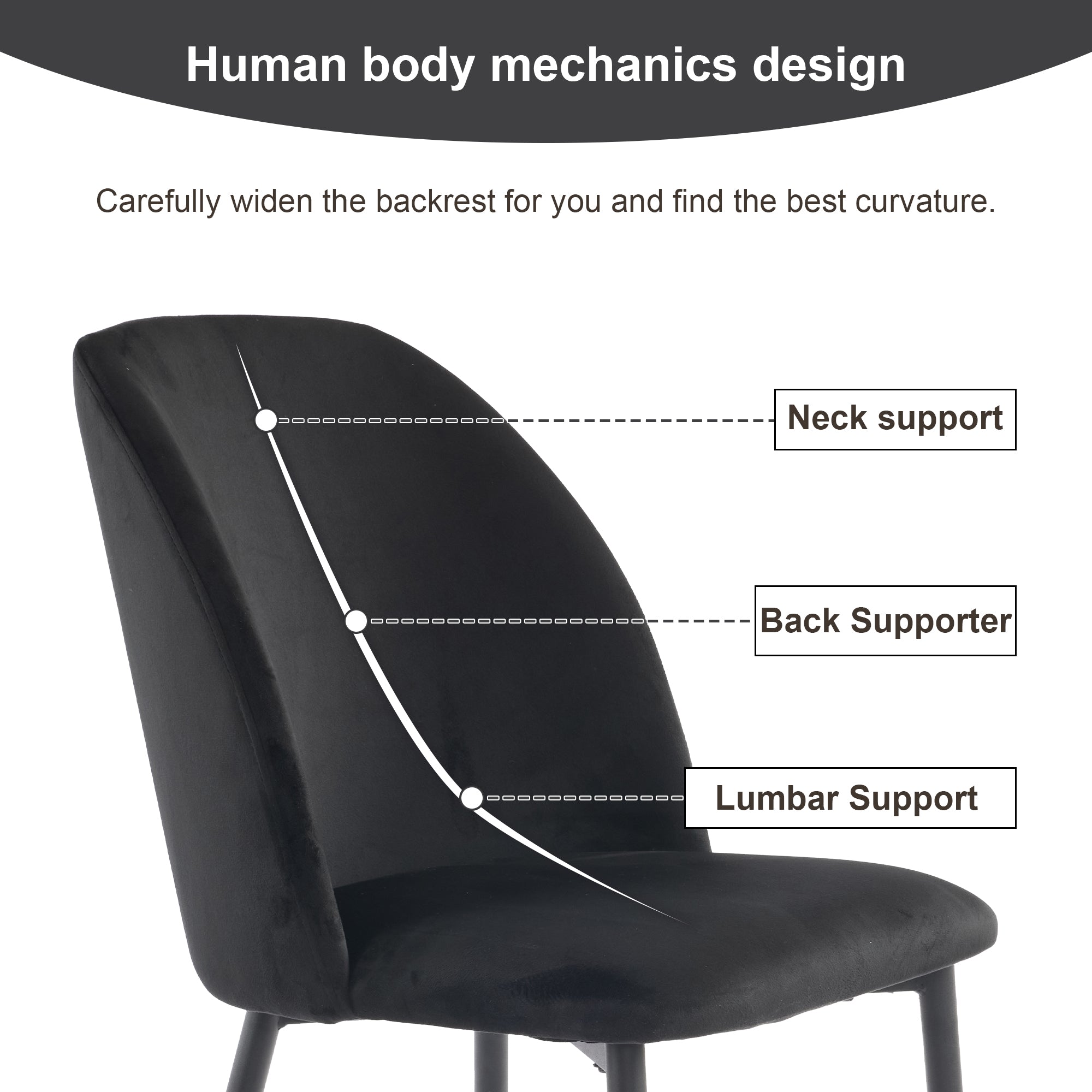 Dining Chairs, Ergonomic with Metal Legs (6 Pcs), Black – RW Living