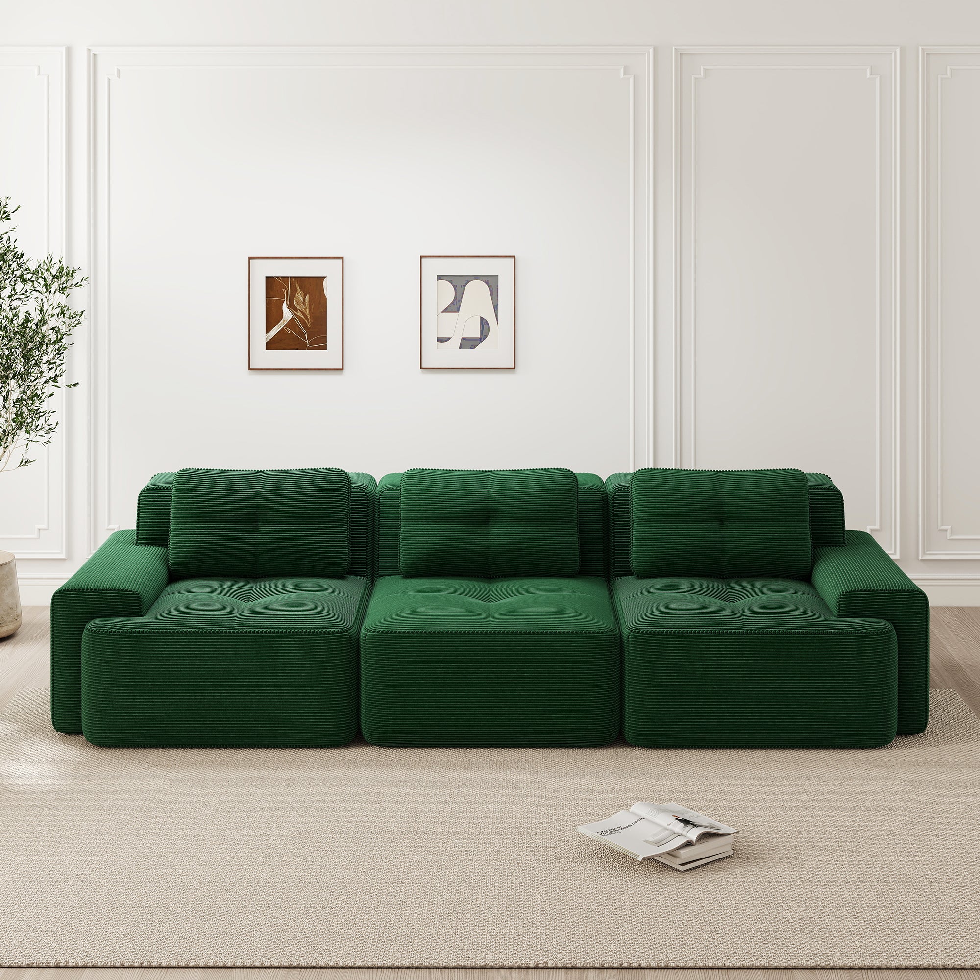 Cloud Modular Sofa, Oversized 3-Seater Corner Sofa, Corduroy Green – RW ...