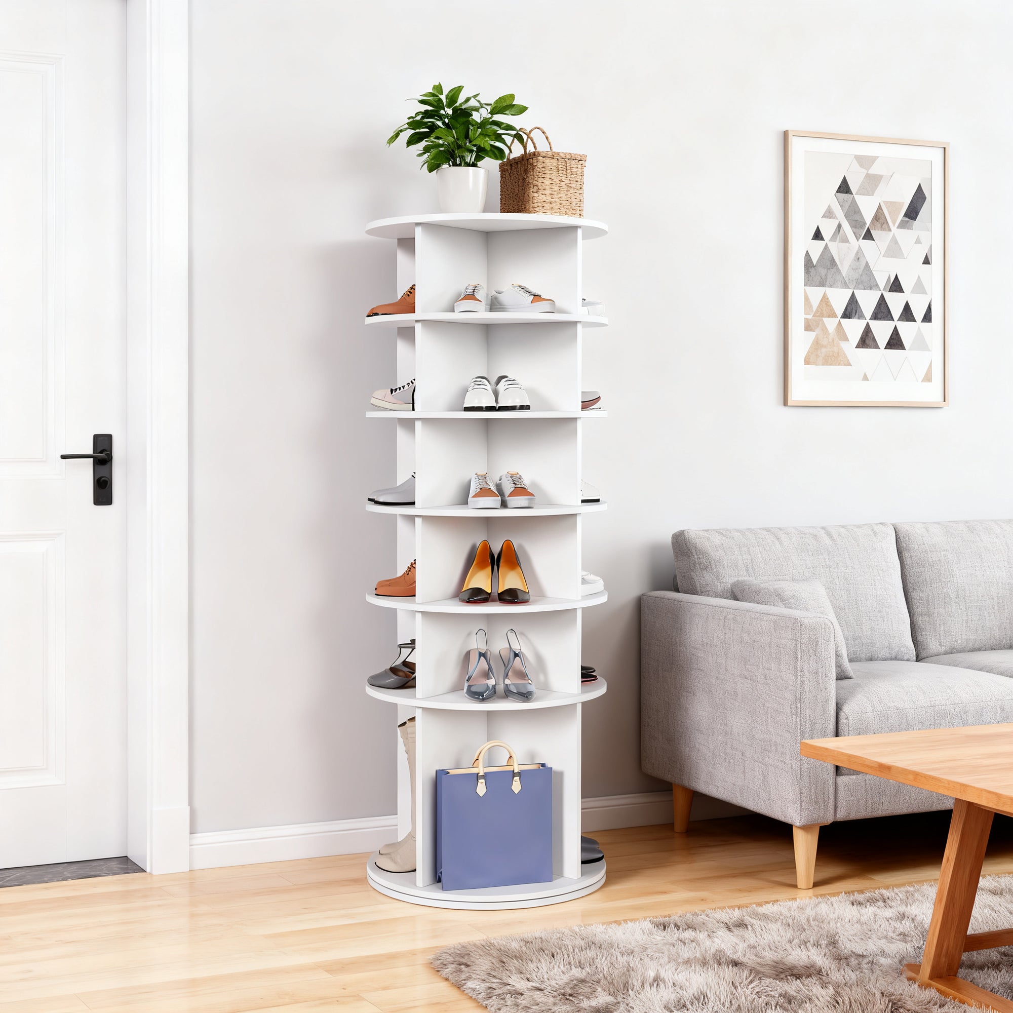 6-Tier Rotating Shoe Rack, 360° Function, Holds 24 Pairs, High Shelf f ...