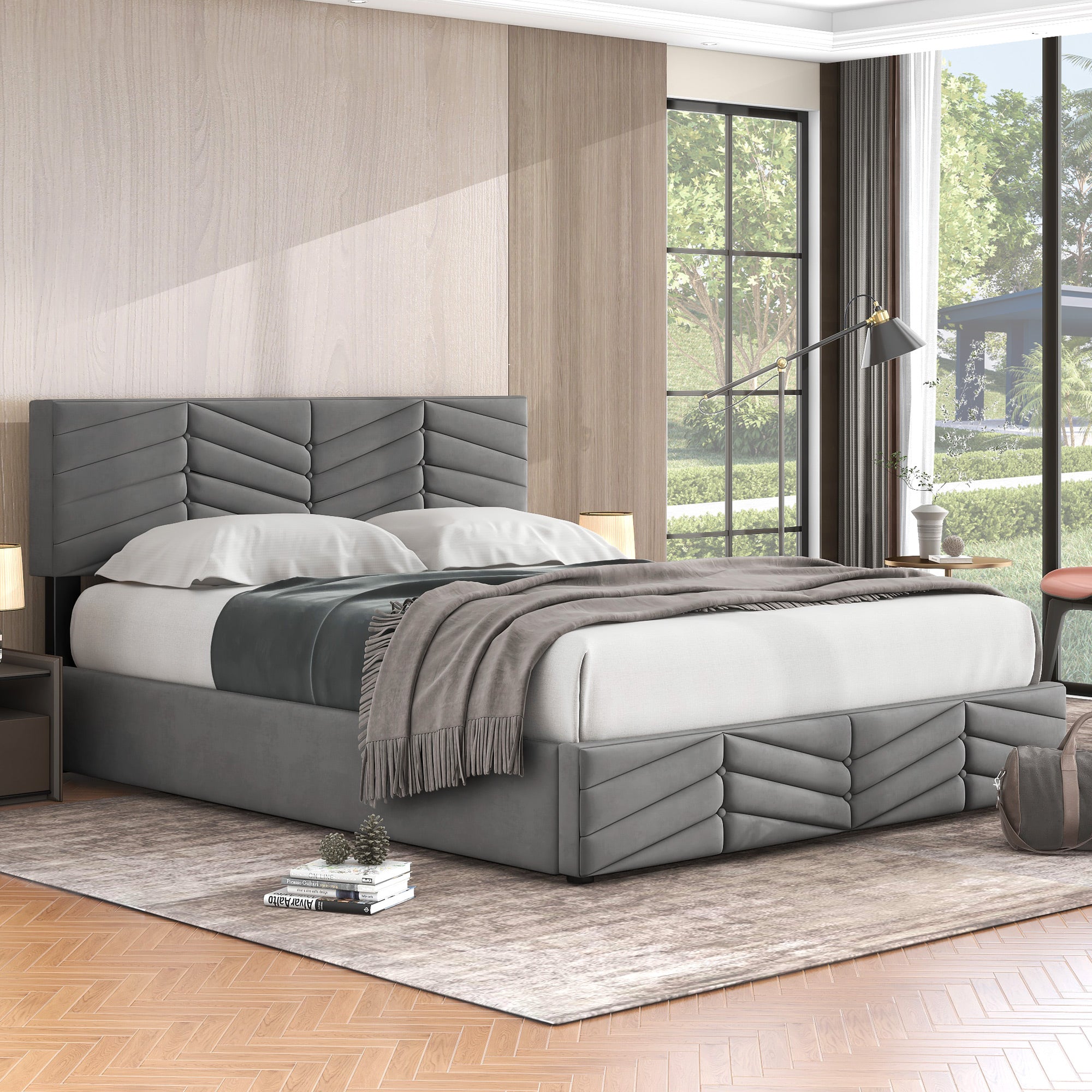 Upholstered Bed, Hydraulic Storage Double Bed, 140x200, Velvet Grey ...