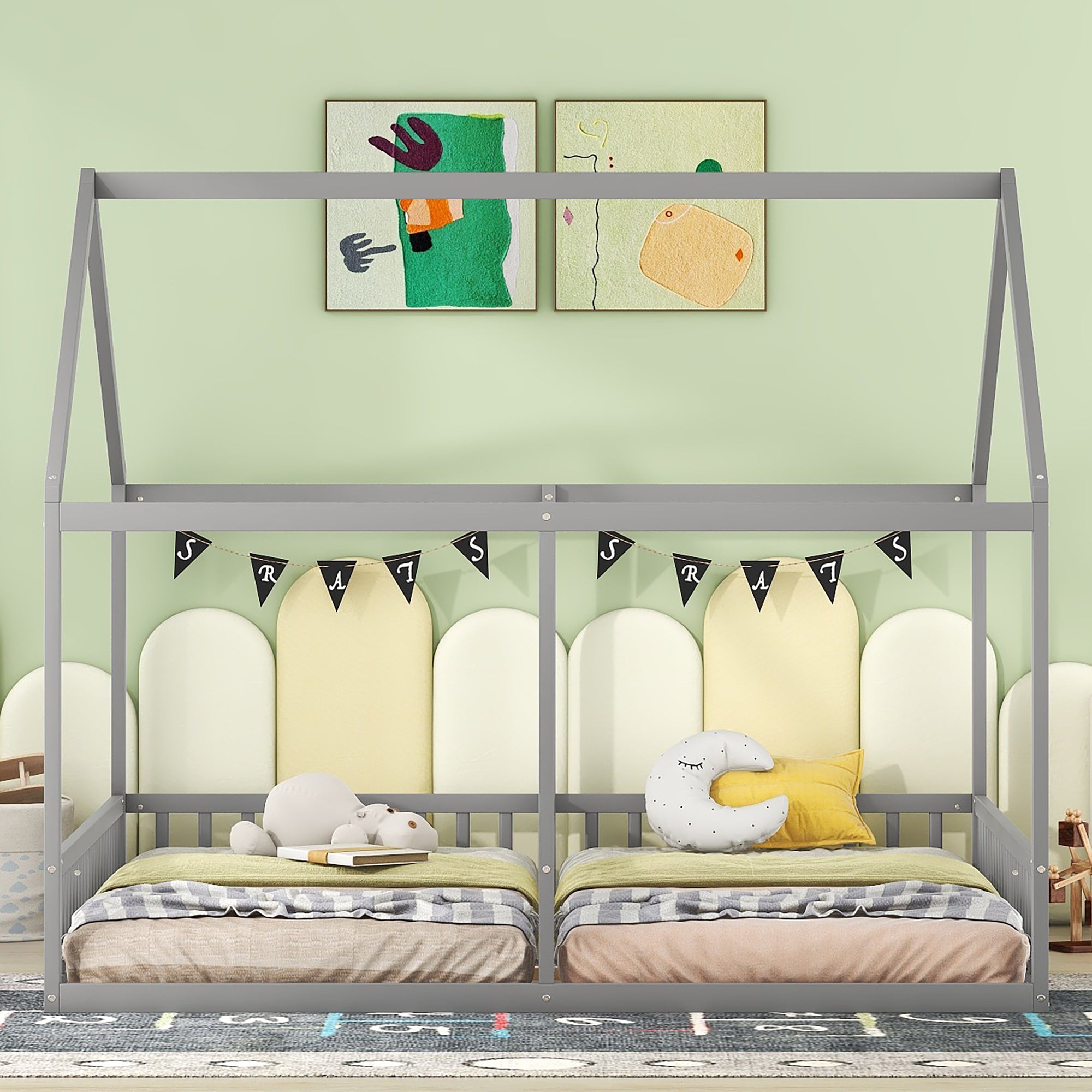 90 x 200 Single Beds, Flat Beds House Models 2-in-1, Grey – RW Living