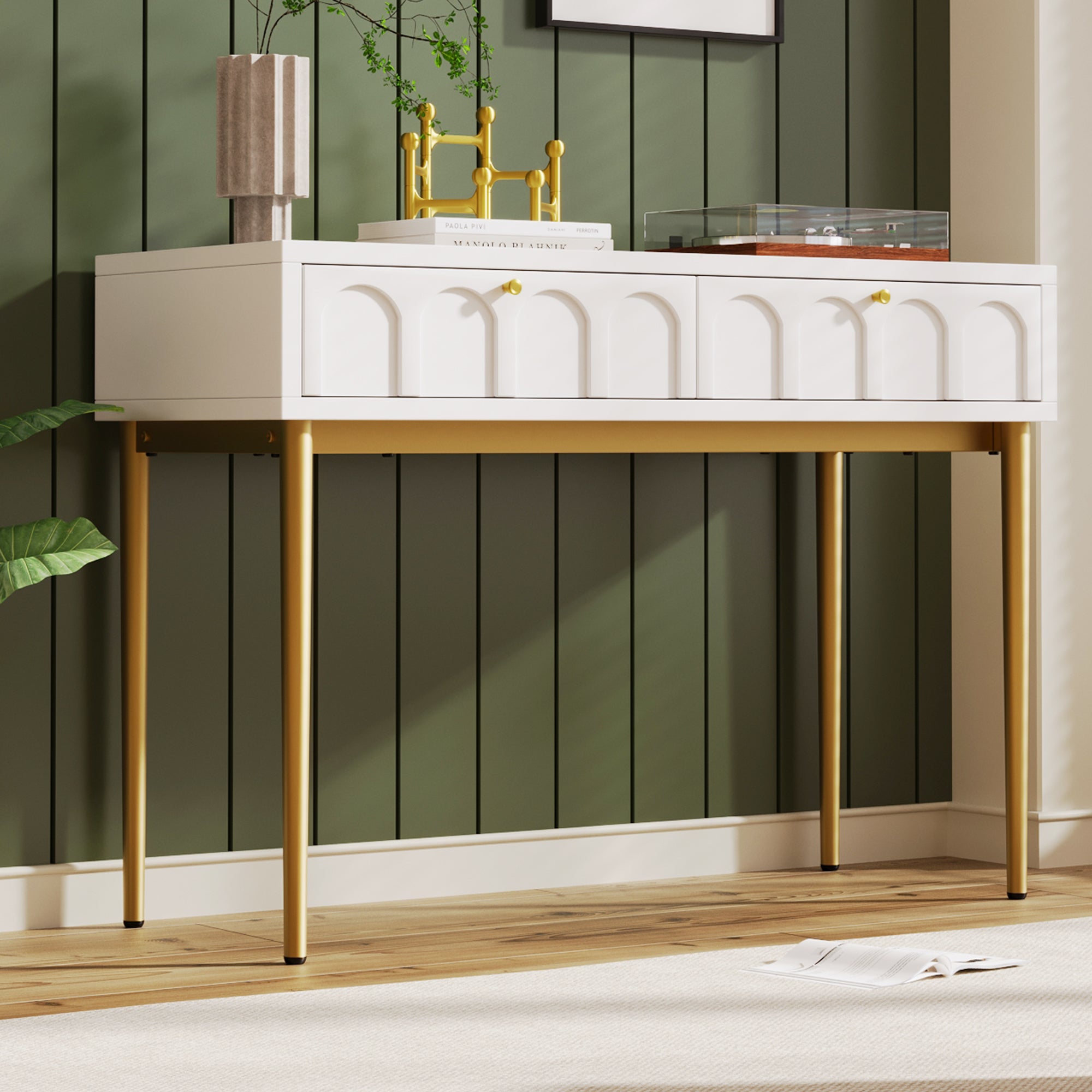 Dressing table 2 drawers 76.5cm height, chest of drawers cream-white ...