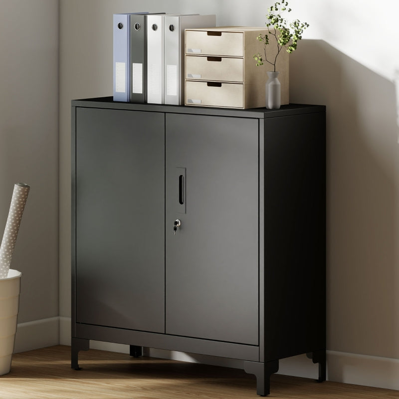 Metal Office Cabinet, Lockable 2-Tier Design, Black – RW Living