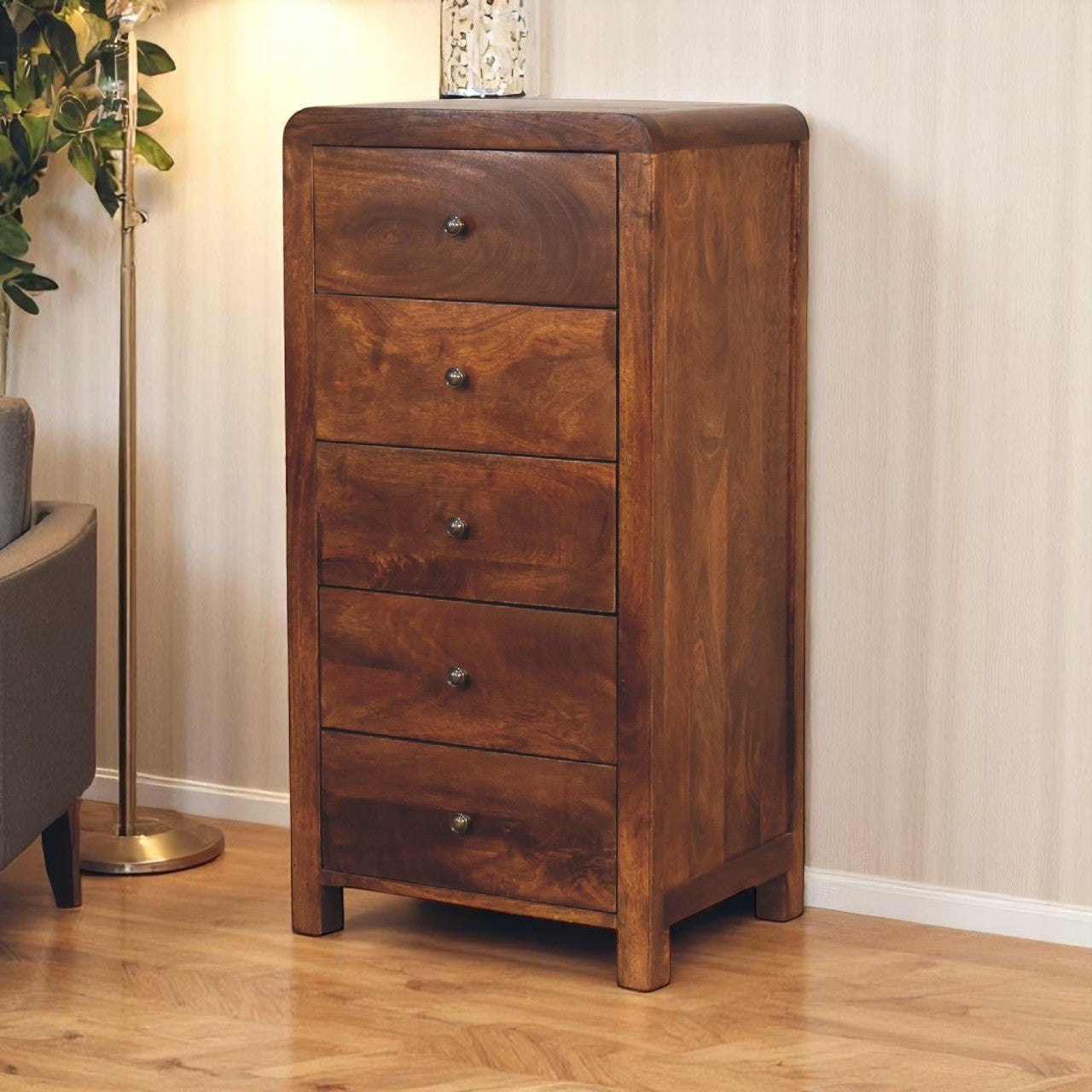 Aspen Tallboy 5-Drawer Solid Wood, Brown – RW Living