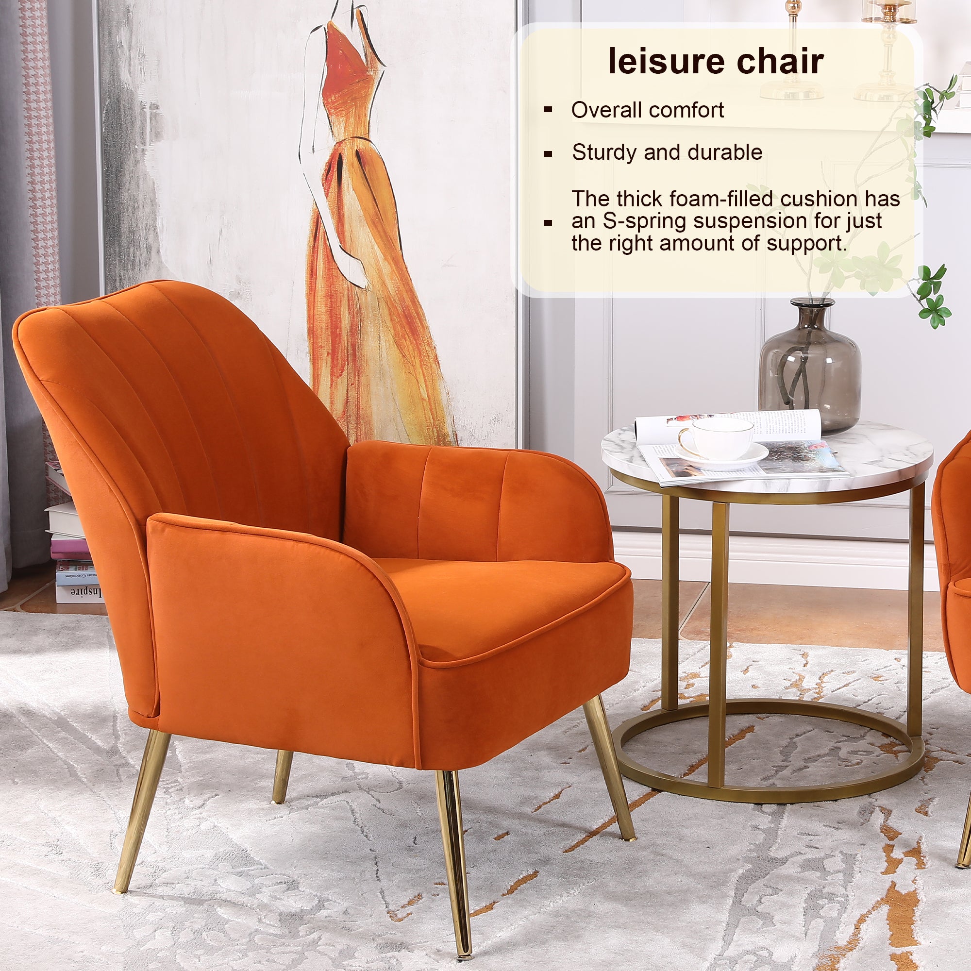 Velvet Casual Chair, Medieval Modern Style for Living Room/Bedroom, Ea ...