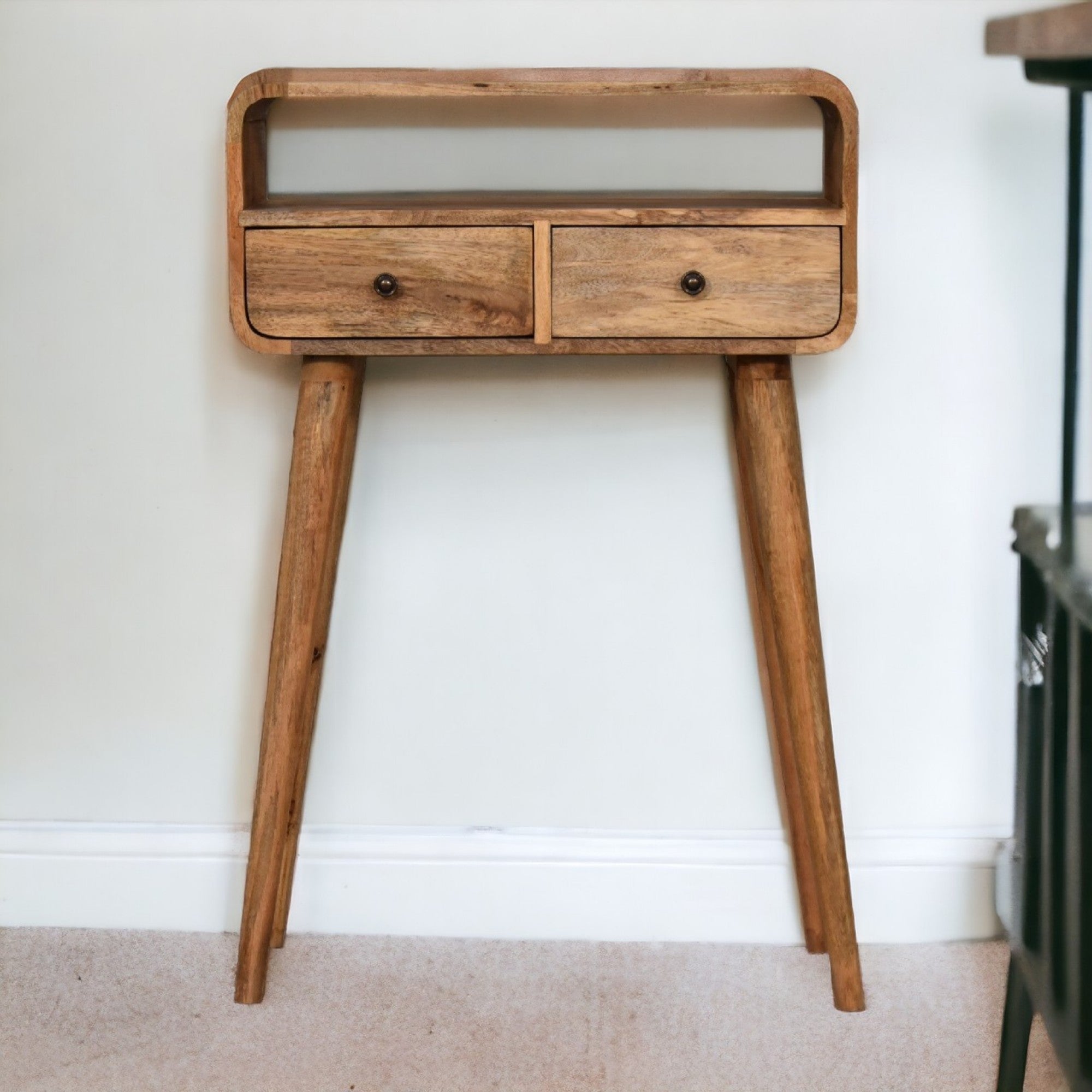 Solid Wood Console Table, Mini Curved 2 Drawers Open Slot, Brown – RW ...