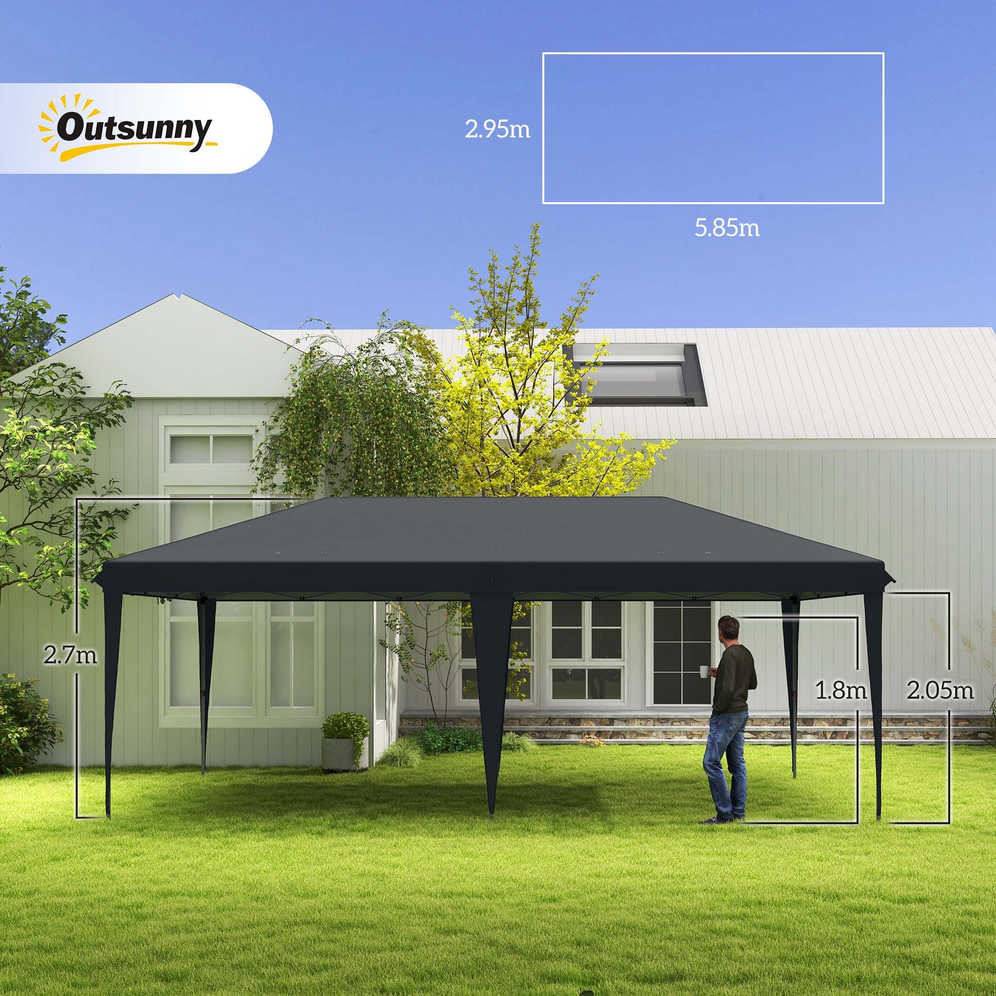 Pop Up Gazebo, 3 x 6m Foldable Canopy Tent Height Adjustable, Black ...