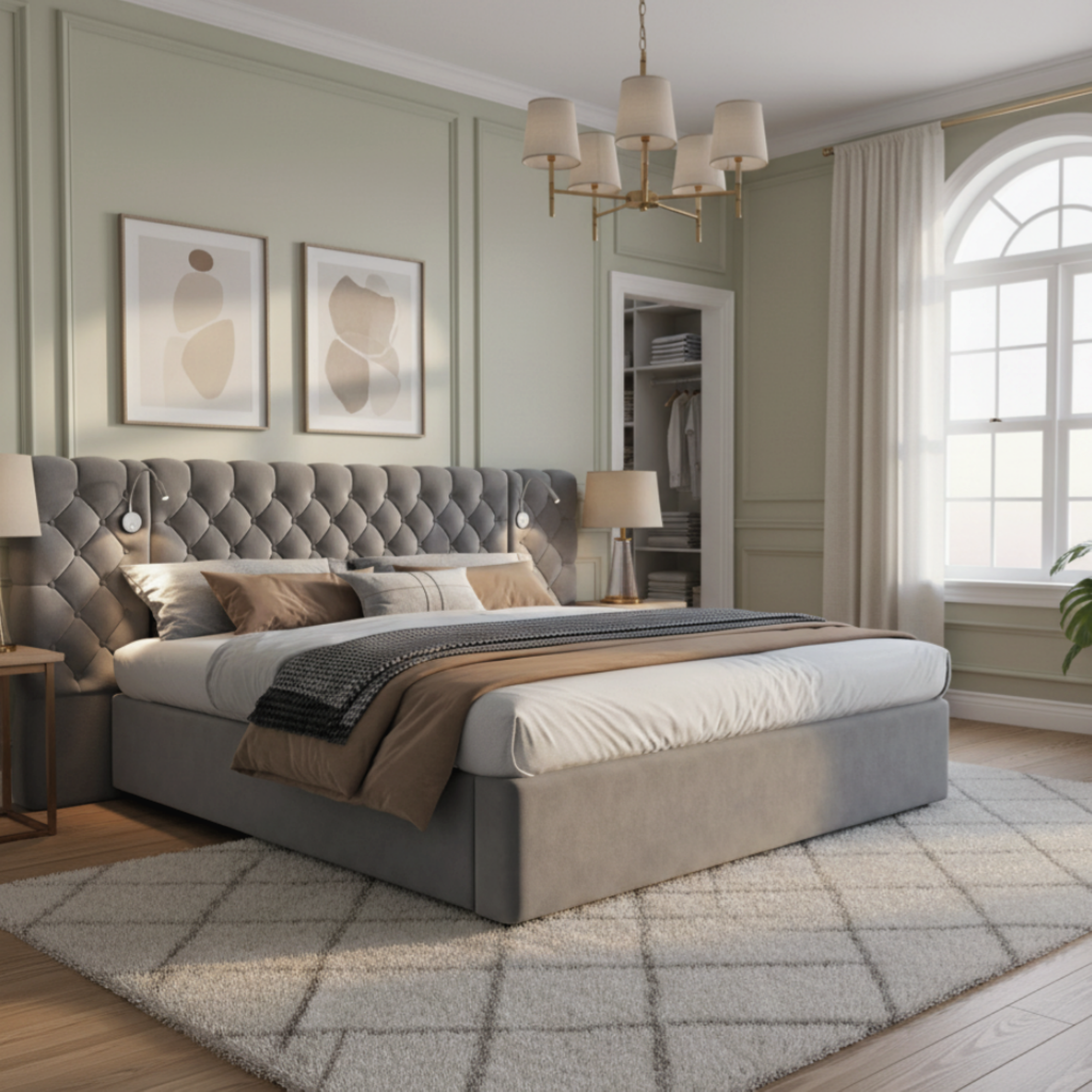 Upholstered Bed 160x200cm Hydraulic Storage LED Lighting Velvet Grey ...