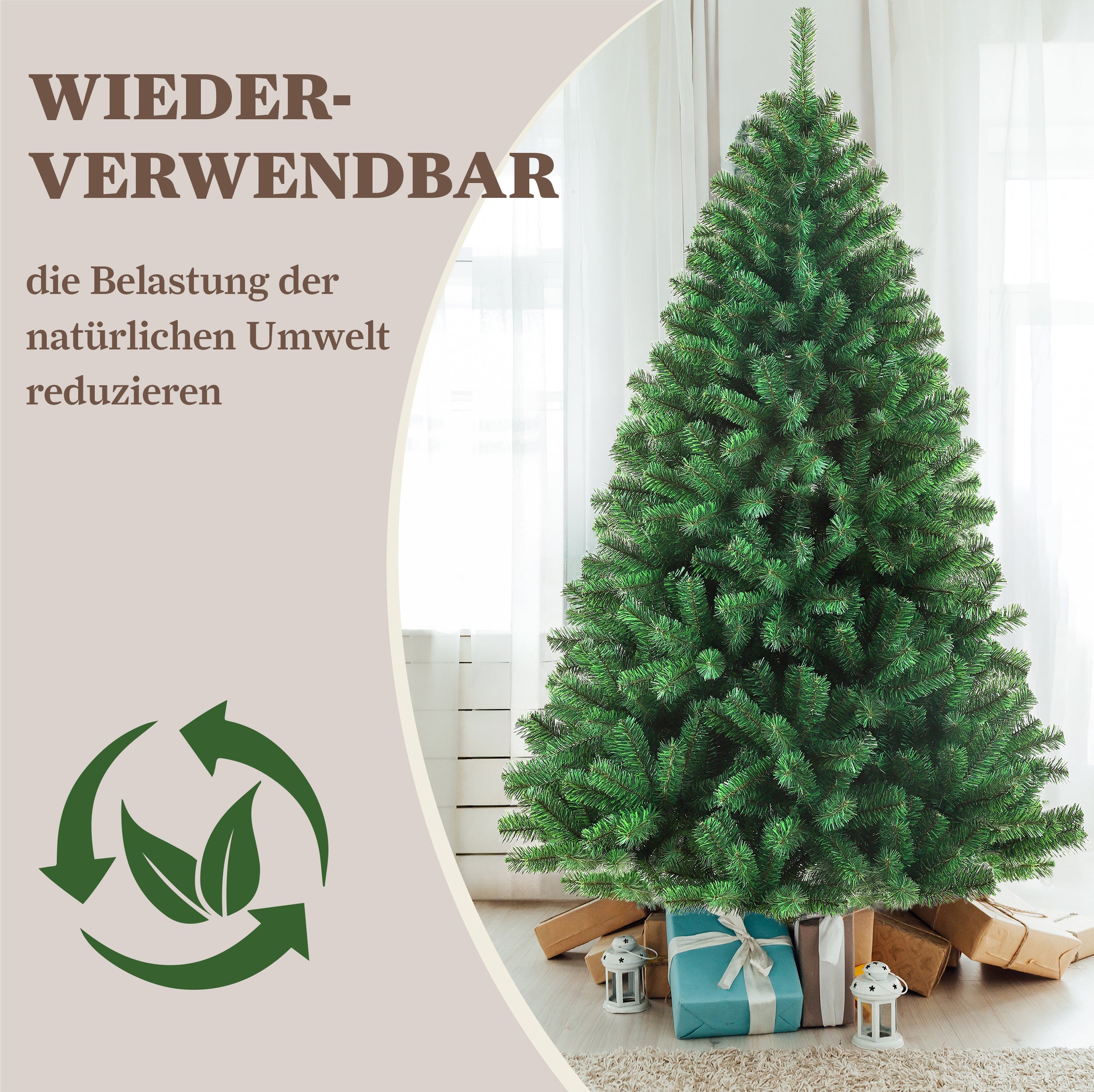 Artificial Christmas Tree, 180cm 900 Branches with Lights, Dense PVC N ...