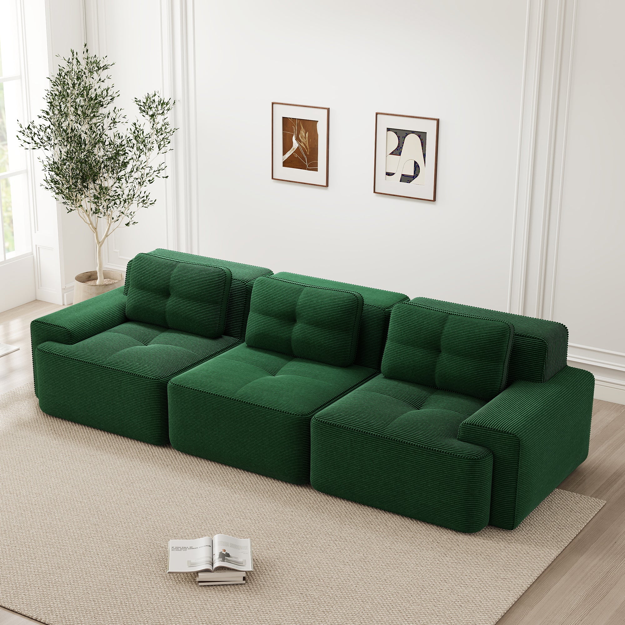 Cloud Modular Sofa, Oversized 3-Seater Corner Sofa, Corduroy Green – RW ...