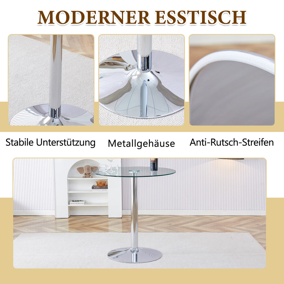 Flexible Bar Set, Round Table 89 cm, 2 Stools, Glass & Silver – RW Living