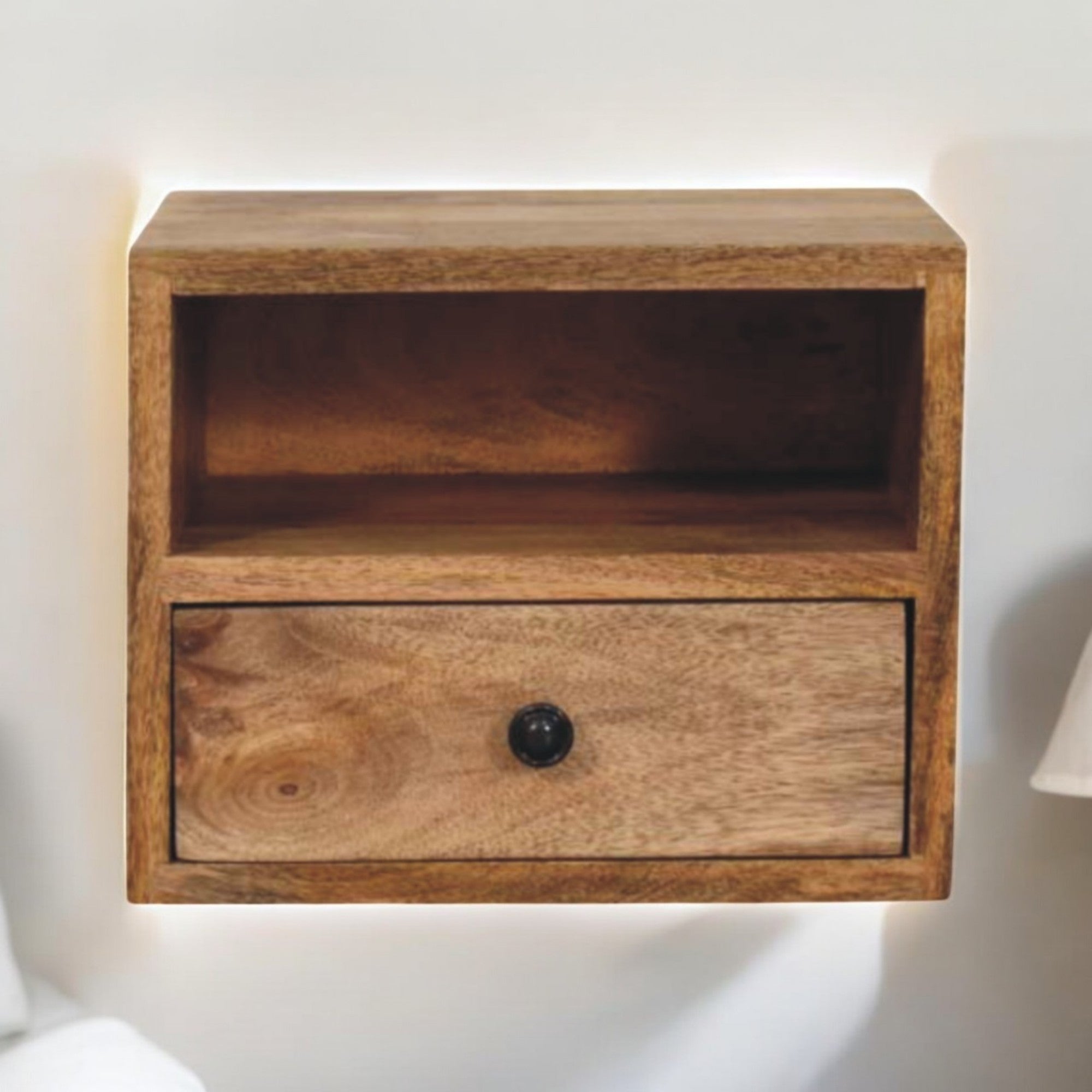 Solid Wood Solis Wall Mounted Nightstand with Drawer, Brown Oak-ish ...