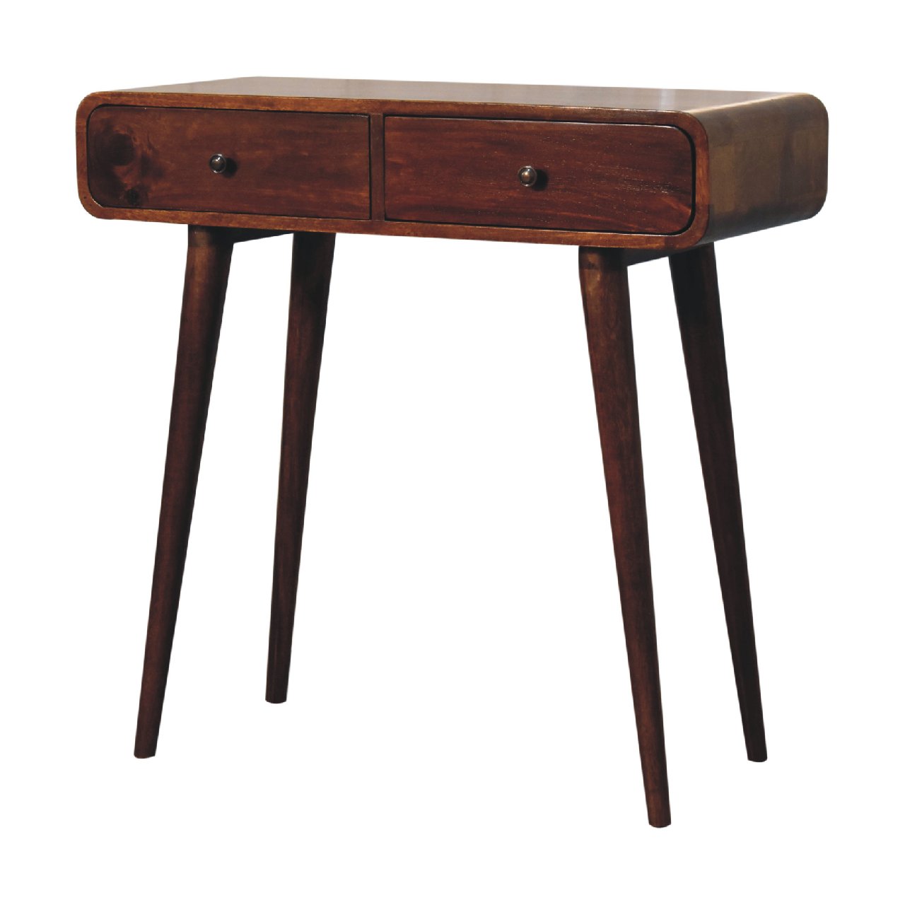 Solid Wood Curved Hallway Table, 2 Drawers, Chestnut/Dark Brown – RW Living
