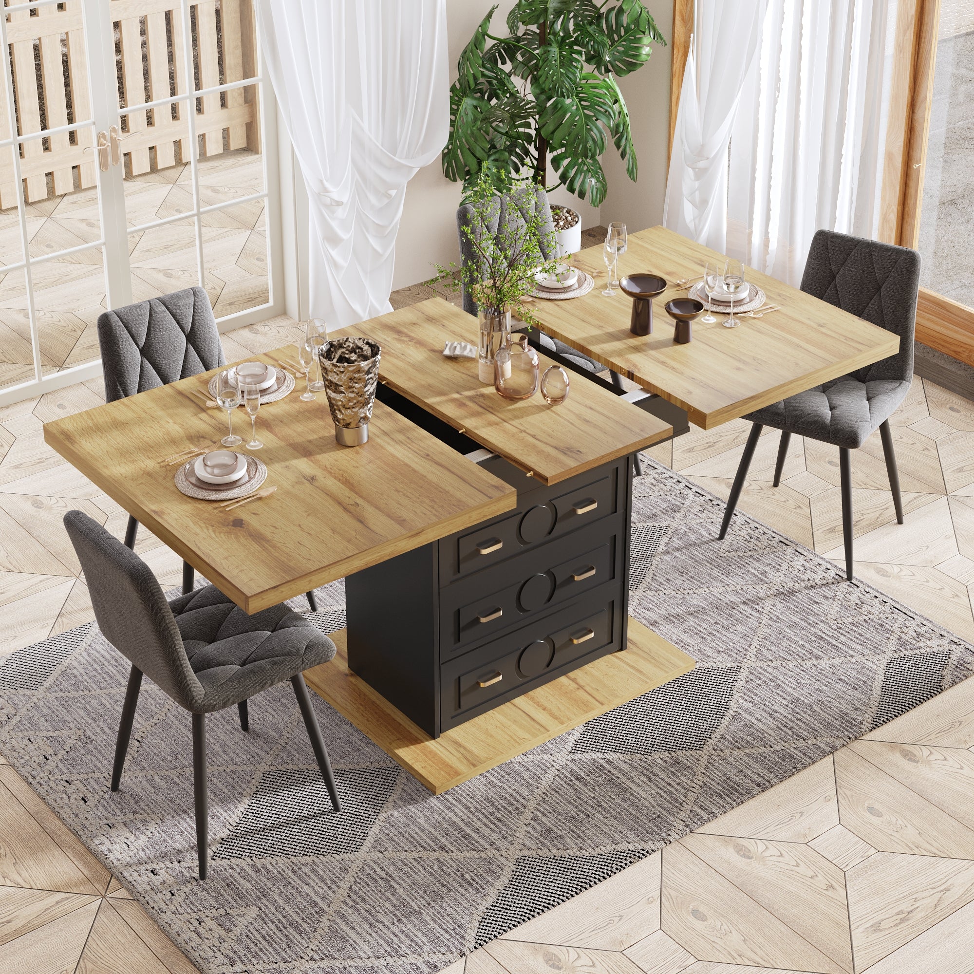 Extendable Dining Table 110-140cm, 6-Person Wood Grain – RW Living