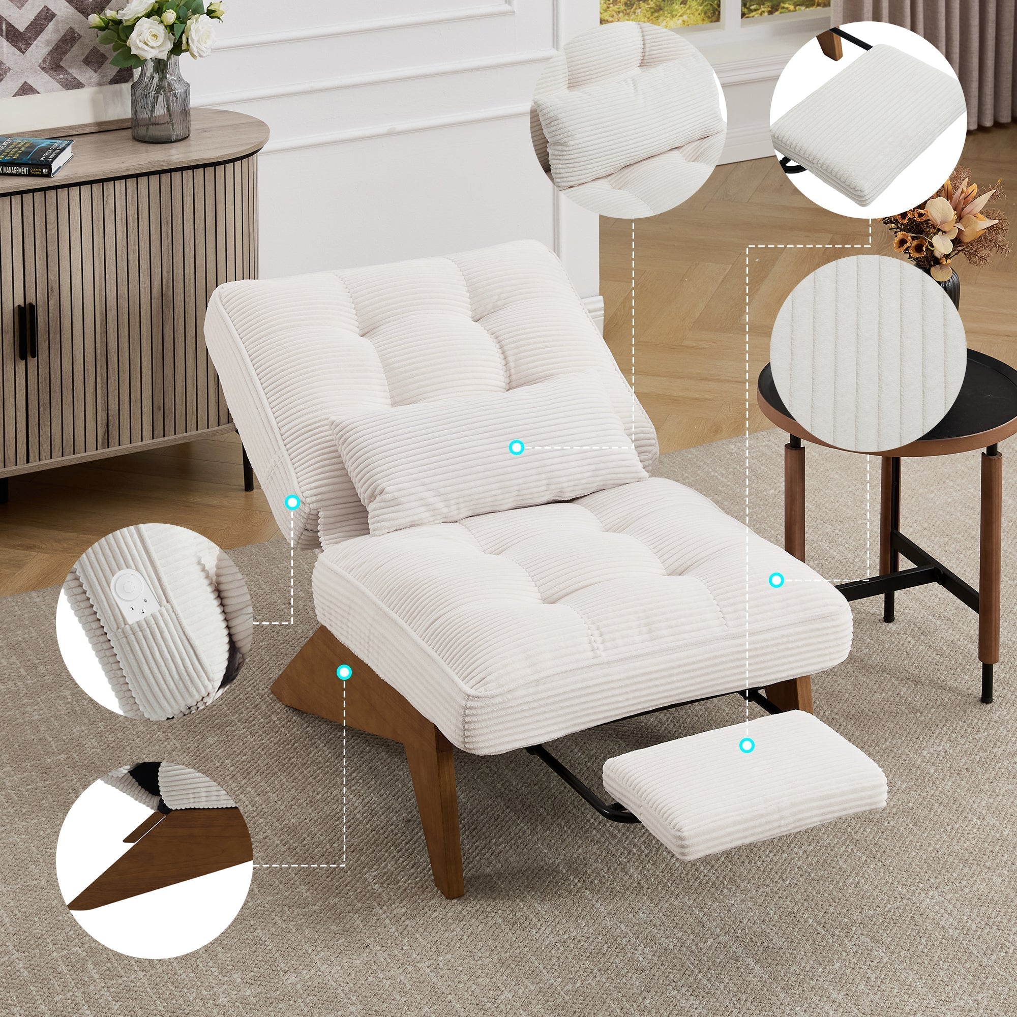 Modern Adjustable Backless Lounge Chair with Footrest, Lumbar Cushion ...