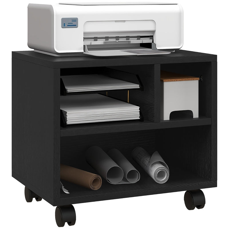 Three-Compartment Printer Cabinet with Wheels - Black – RW Living
