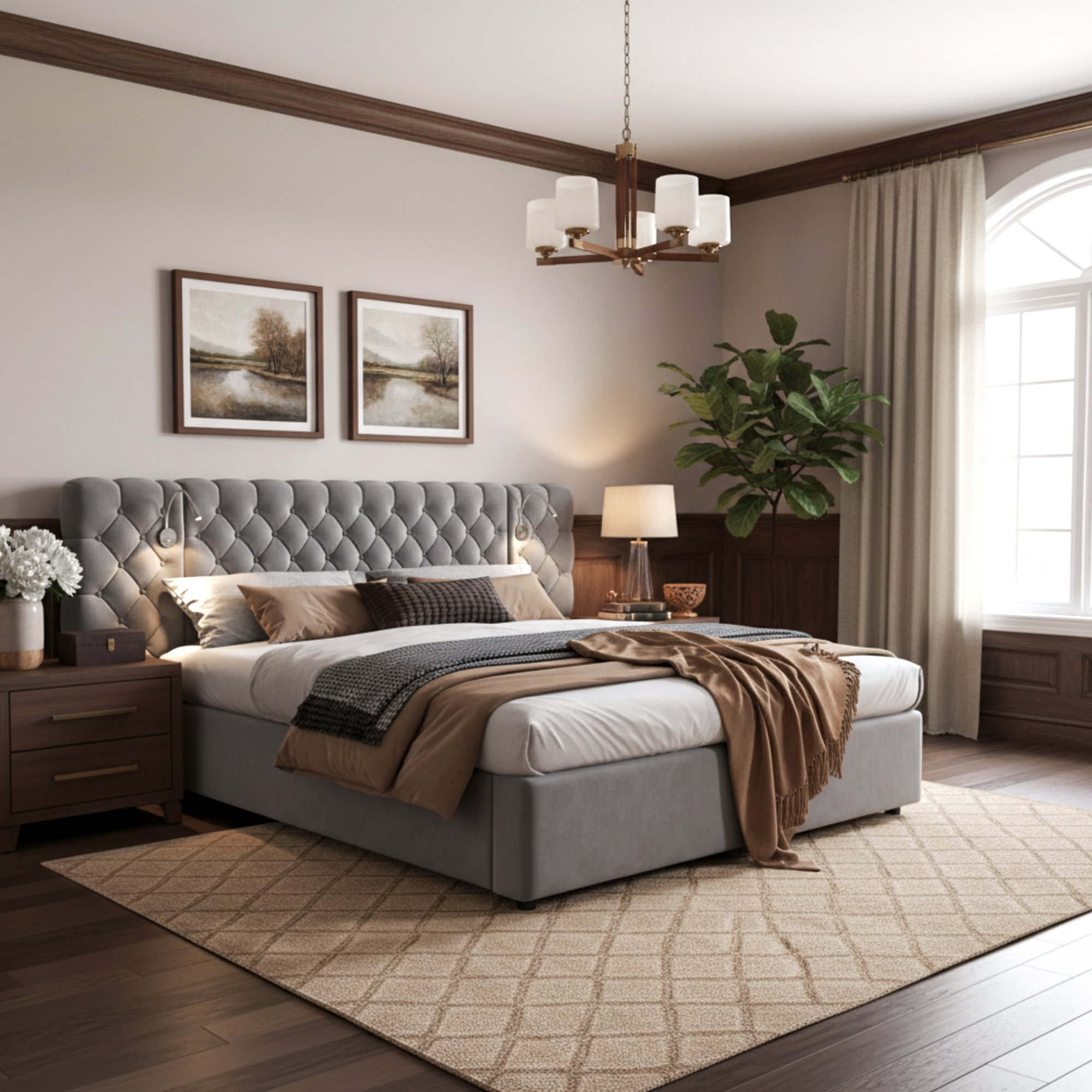 Upholstered Bed 160x200cm Hydraulic Storage LED Lighting Velvet Grey ...