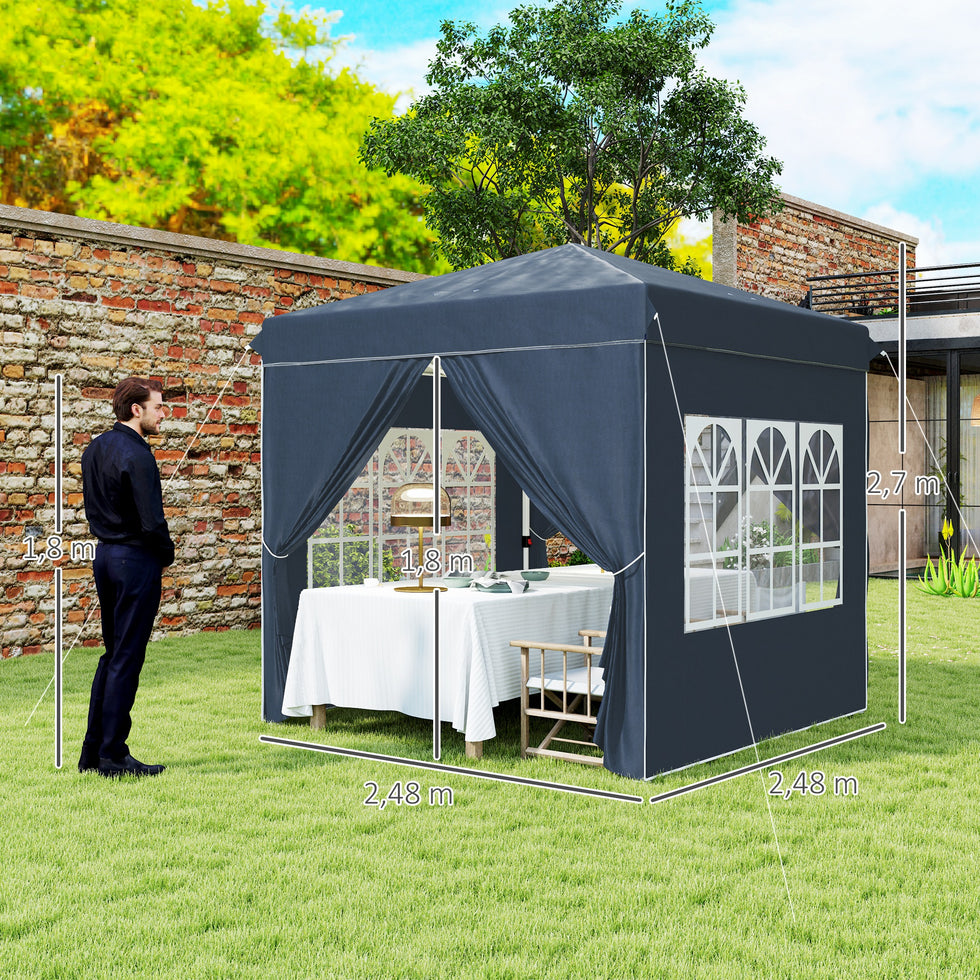 Pavilion Pop-up Folding 2.5x2.5m Water-Repellent UV 50+ with 4 Side Pa ...