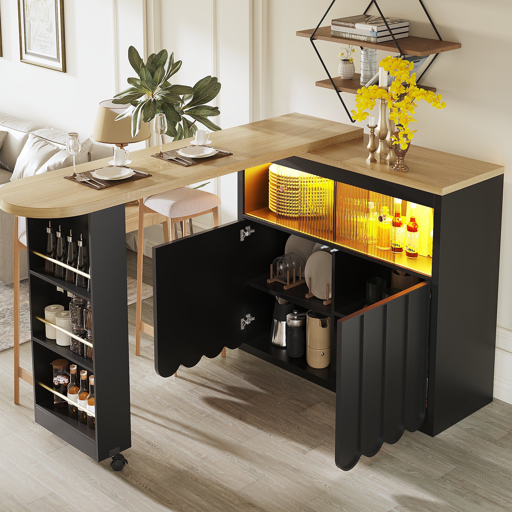 Extendable Bar Table with Storage, Movable, Telescopic LED, Black – RW ...