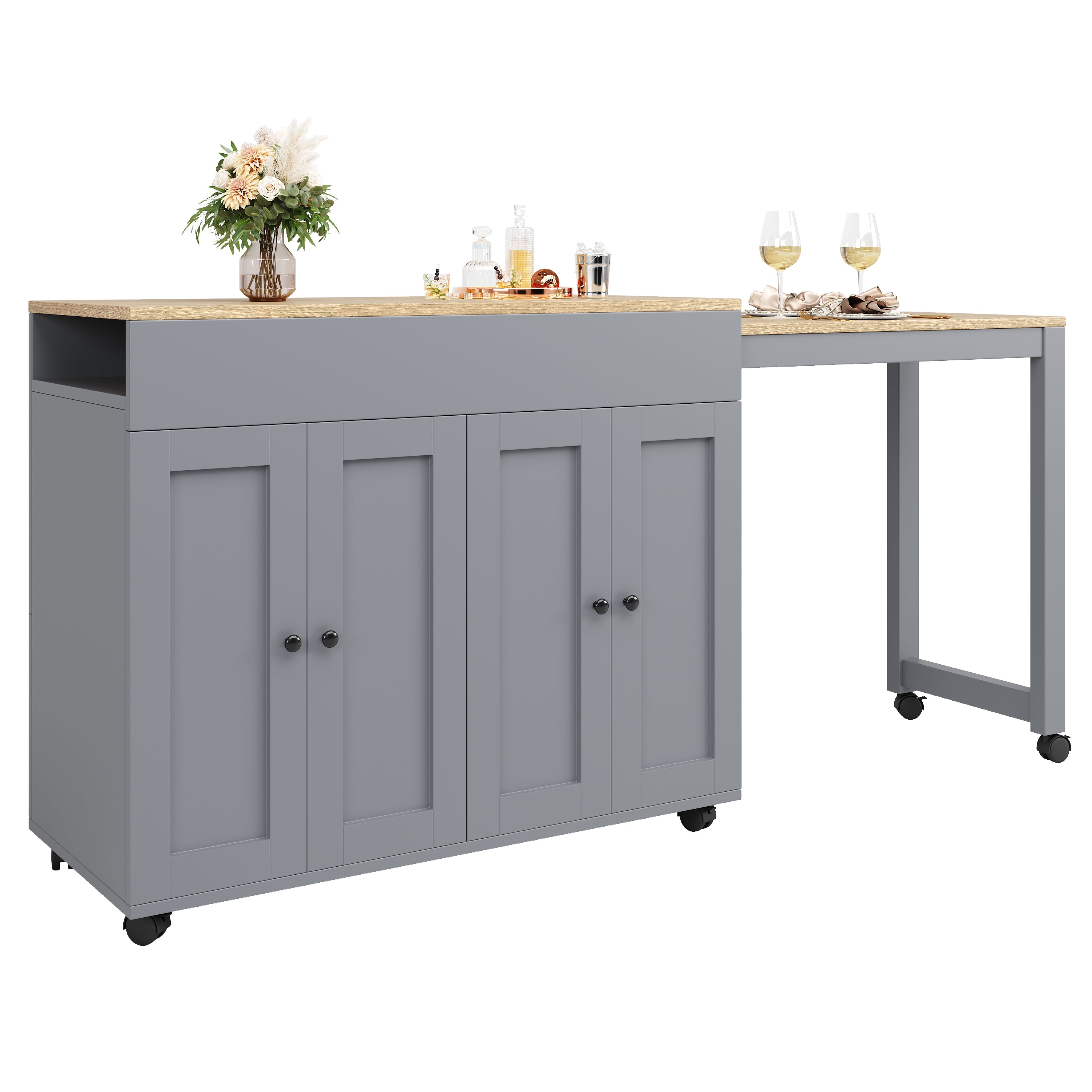 Modern Extendable Bar Table, Storage with Six Shelves, Grey – RW Living
