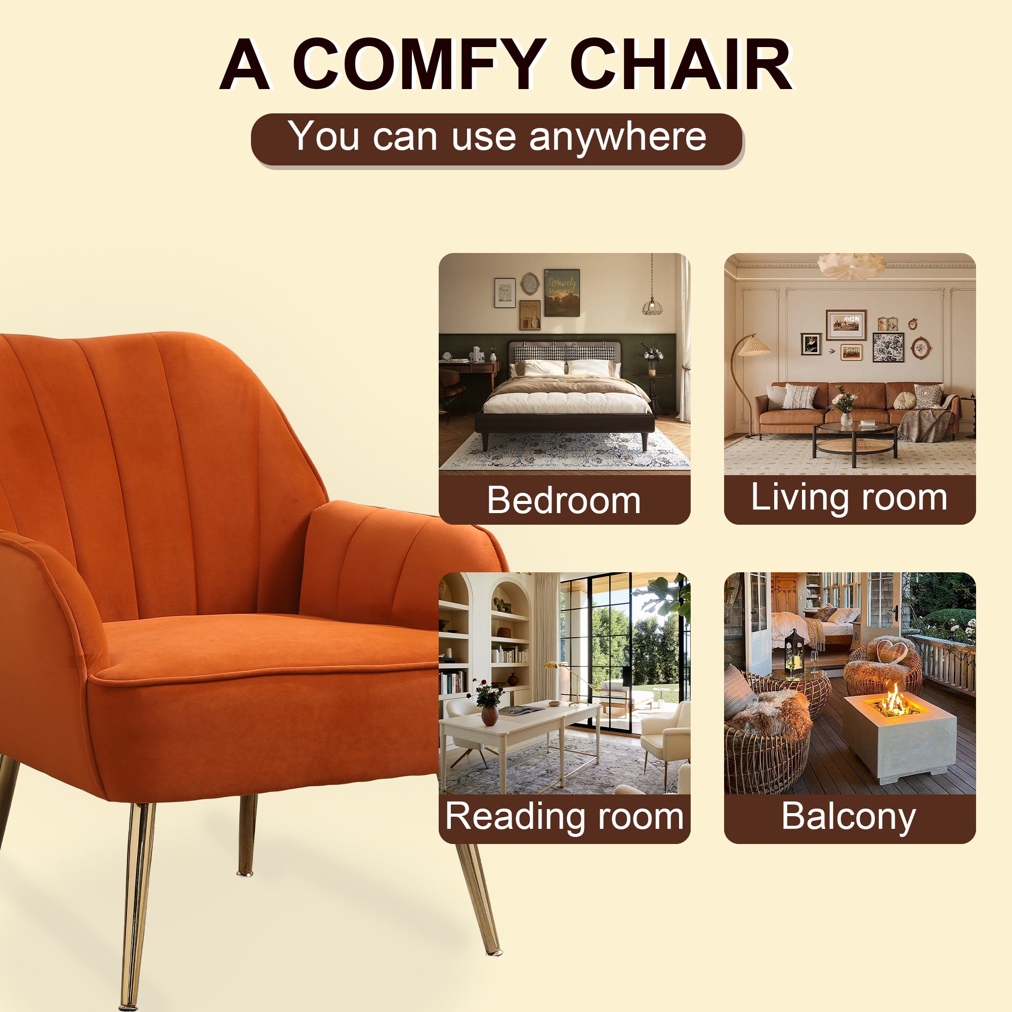 Velvet Casual Chair, Medieval Modern Style for Living Room/Bedroom, Ea ...