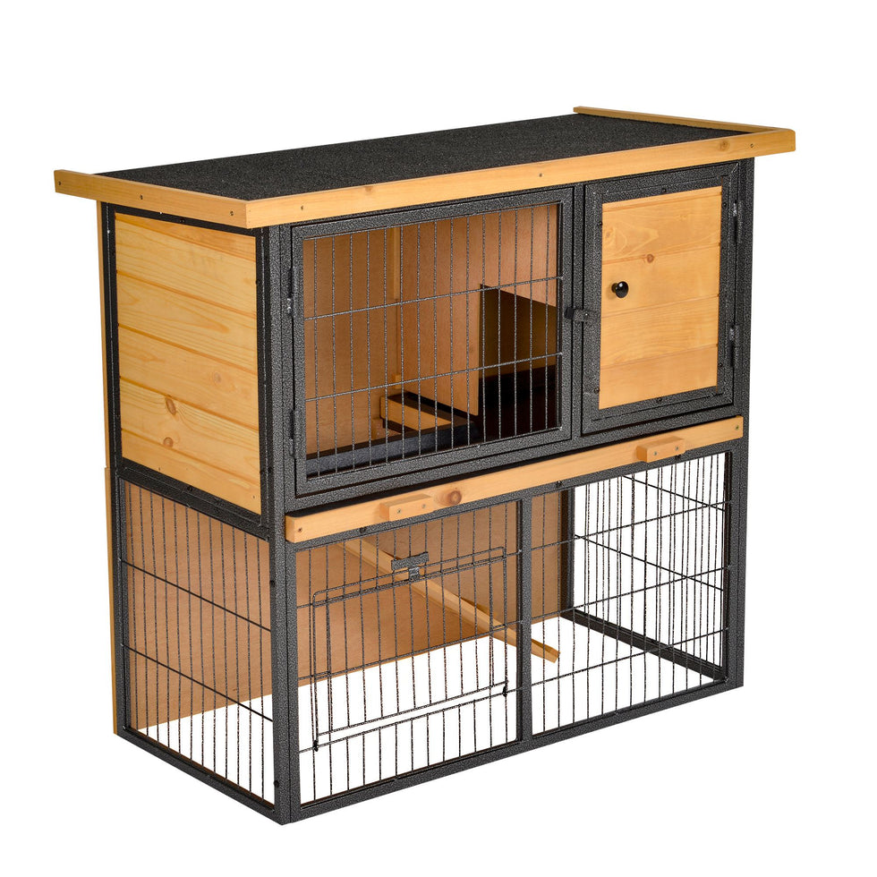 Small Animal Hutch Elevated Pet Cage, Lockable Door 89.5x45x81 cm, Woo ...