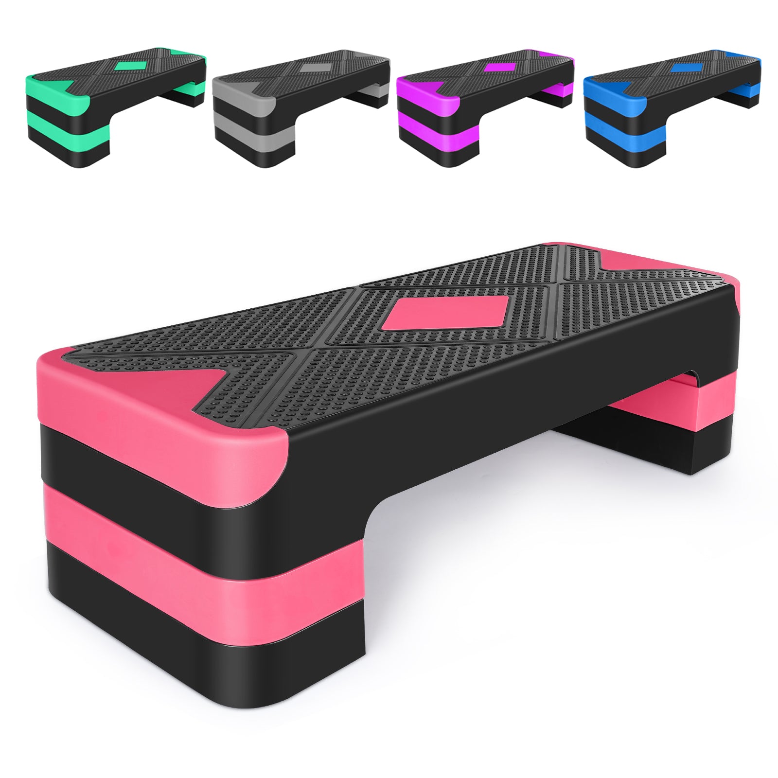 Aerobic Stepper Adjustable 68.5cm/27" Step Deck with 3 Height Risers ...