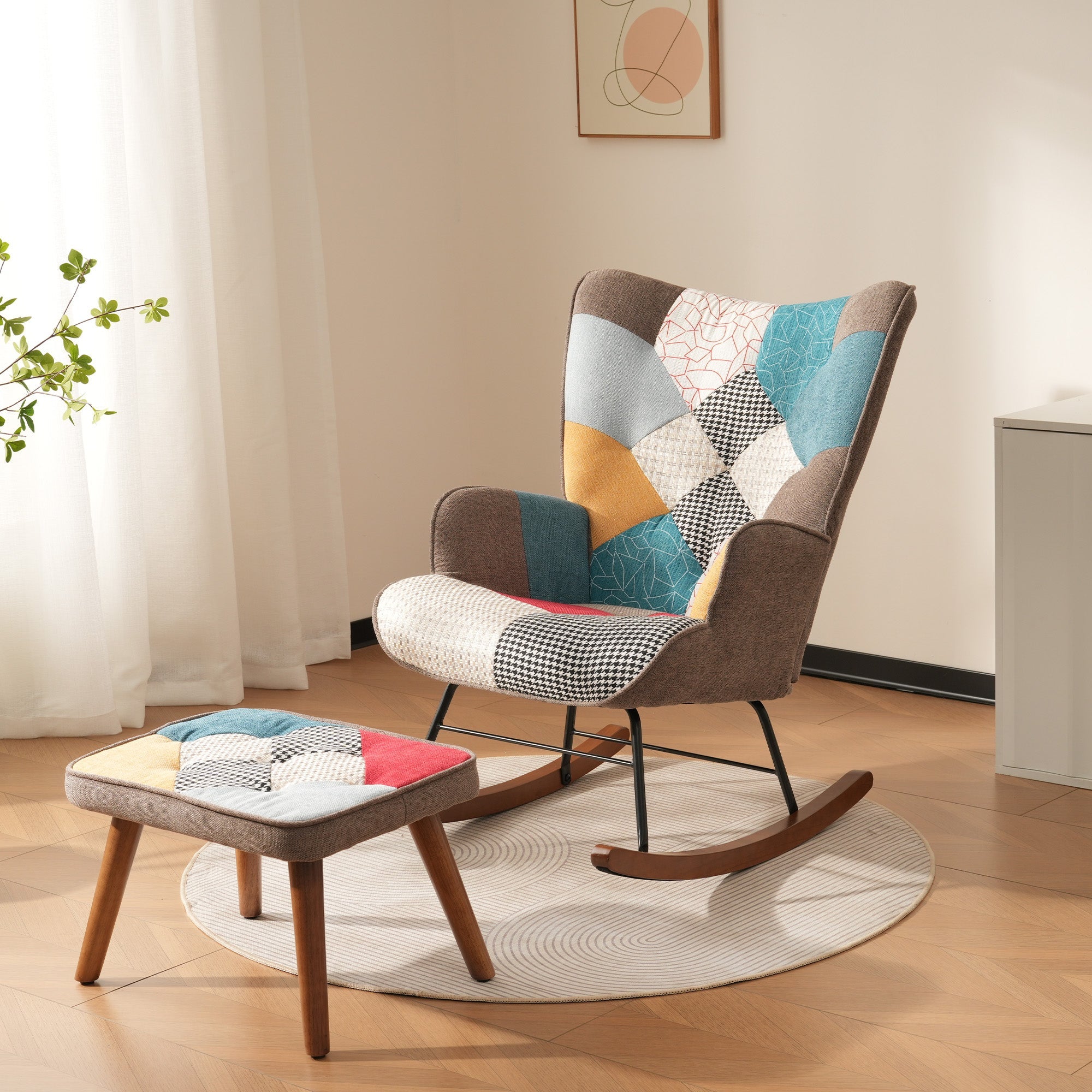Rocking Chair with Footrest, Splicing Design – RW Living