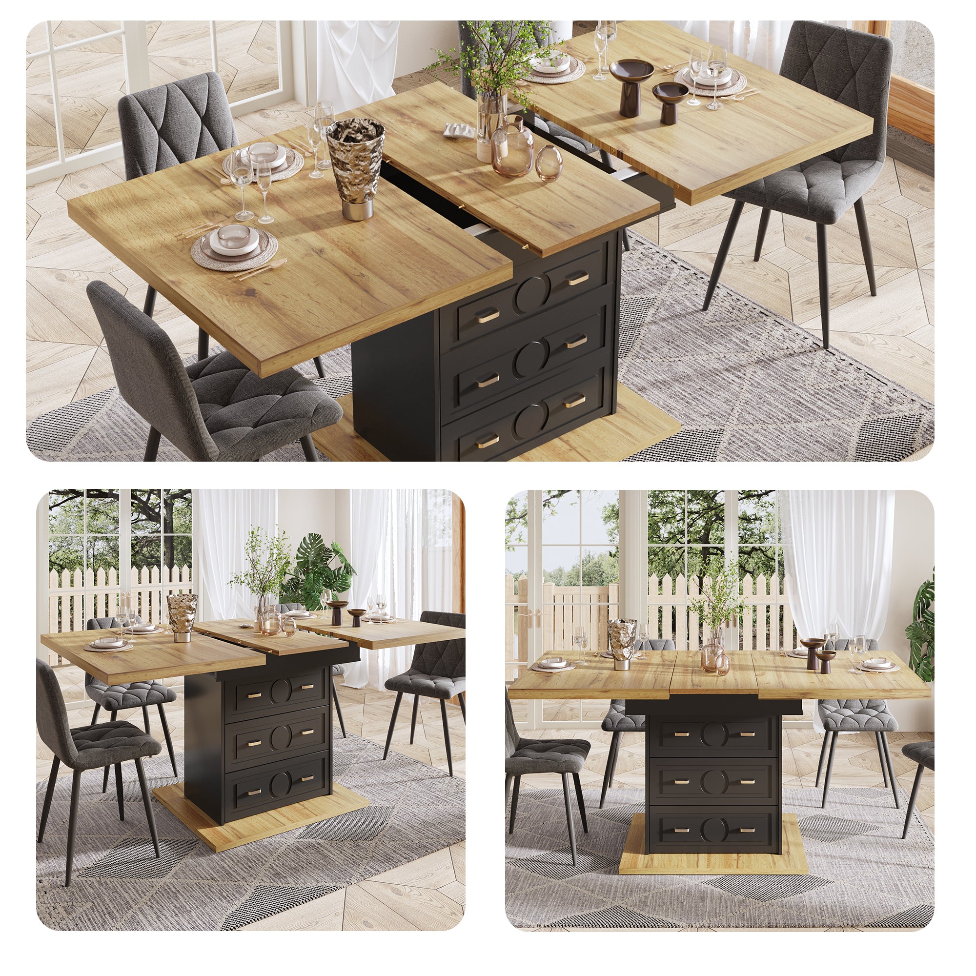 Extendable Dining Table 110-140cm, 6-Person Wood Grain – RW Living