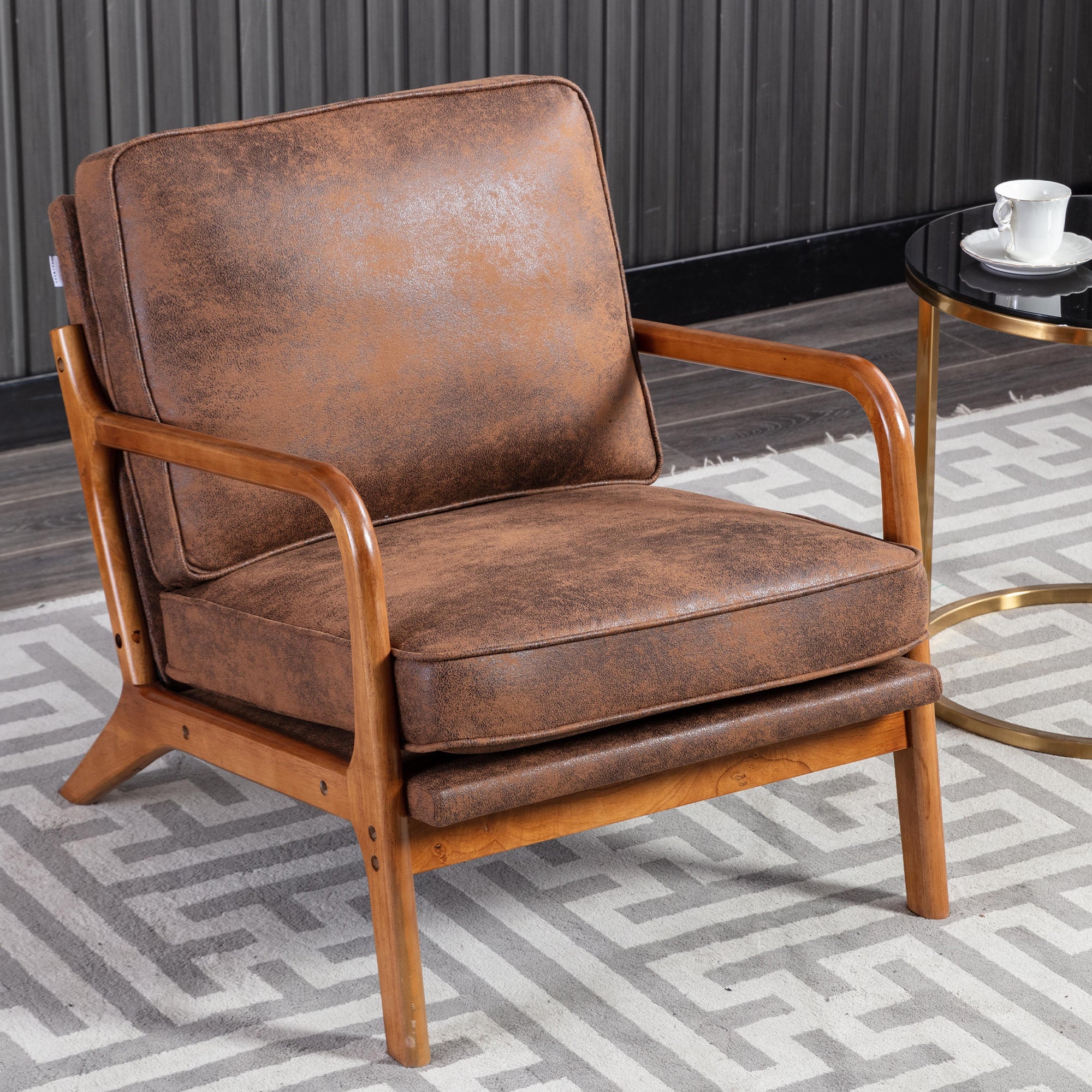 GOMYWAY Accent Chair Mid-Century Modern Armchair, Solid Wood Frame, Co ...