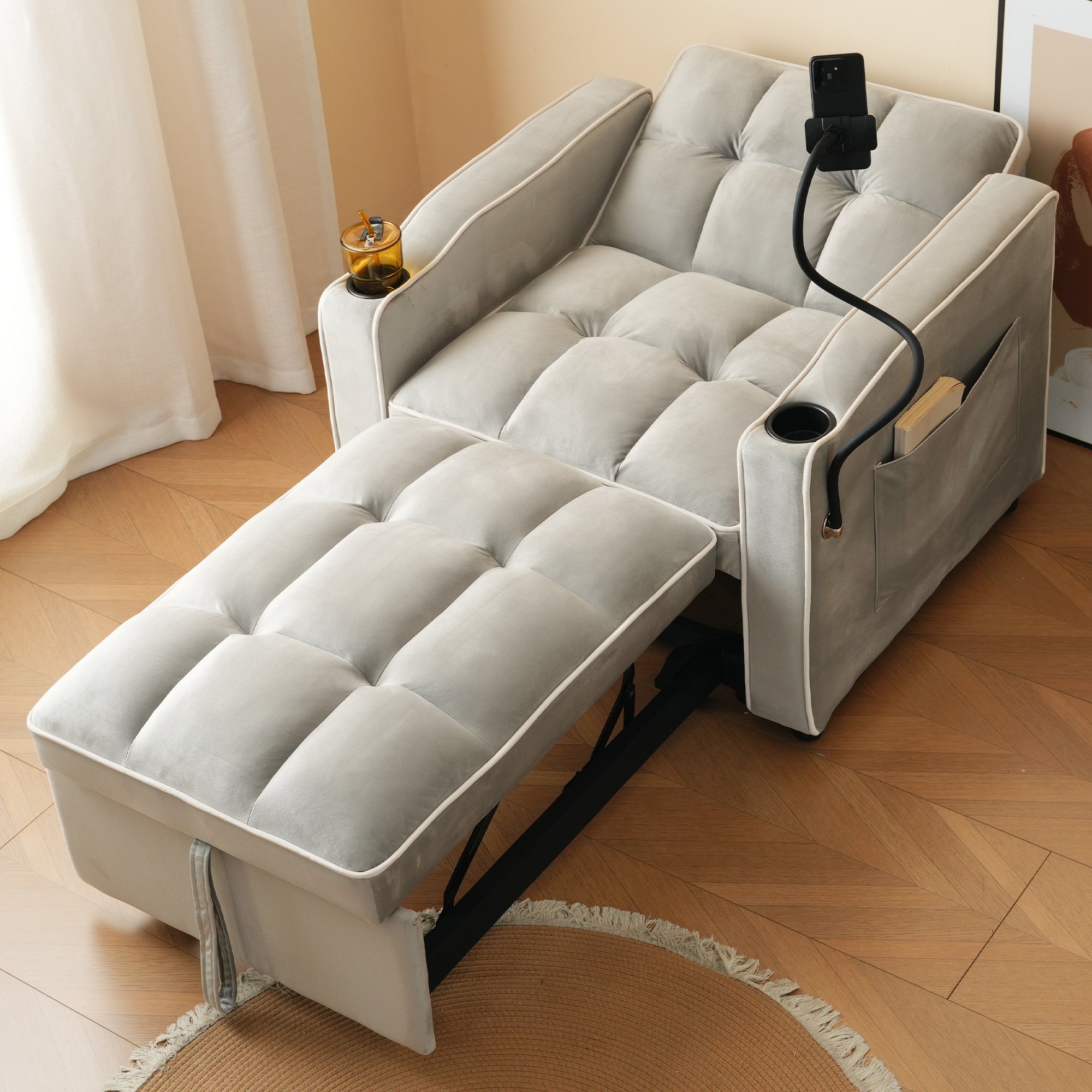 3-in-1 Extendable Single Sleeper Sofa with Cup/Phone Holders, Perfect ...