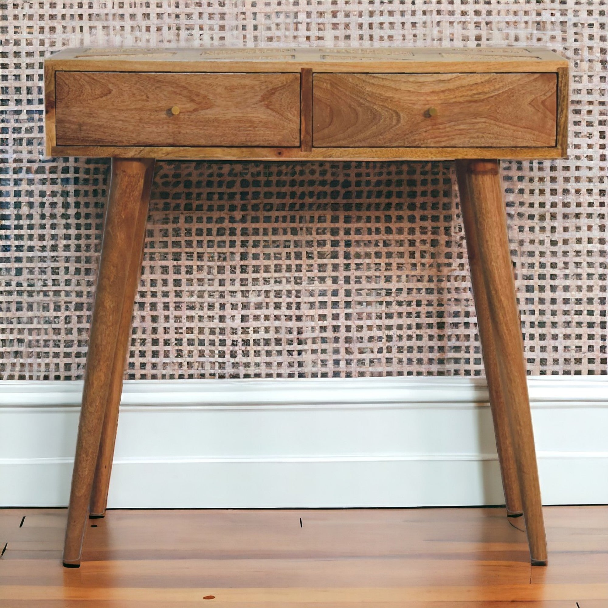 Larissa Aztec Console Table with 2 Drawers, Solid Wood Brown – RW Living