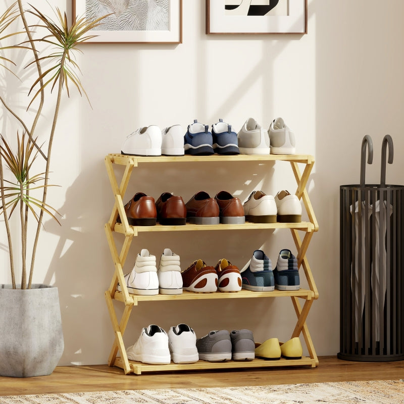 Shoe Rack 4-Tier Storage for 12 Pairs (60x29x67cm) Natural Bamboo – RW ...