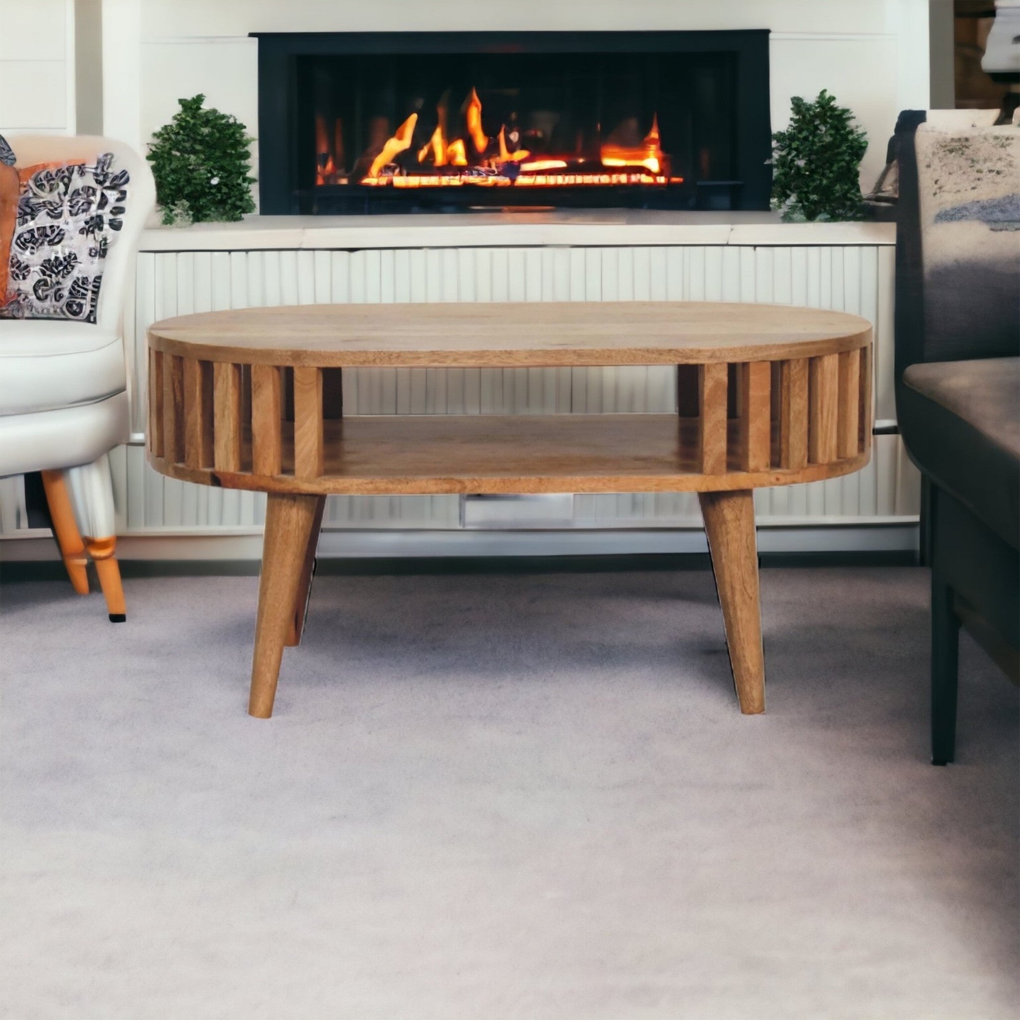 Ariella Coffee Table, 1 Shelf, Solid Wood Beige – RW Living
